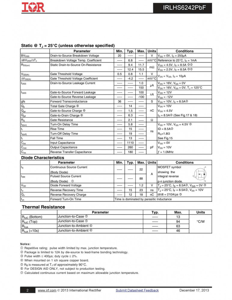 IRLHS6242TRPBF datasheet page 2