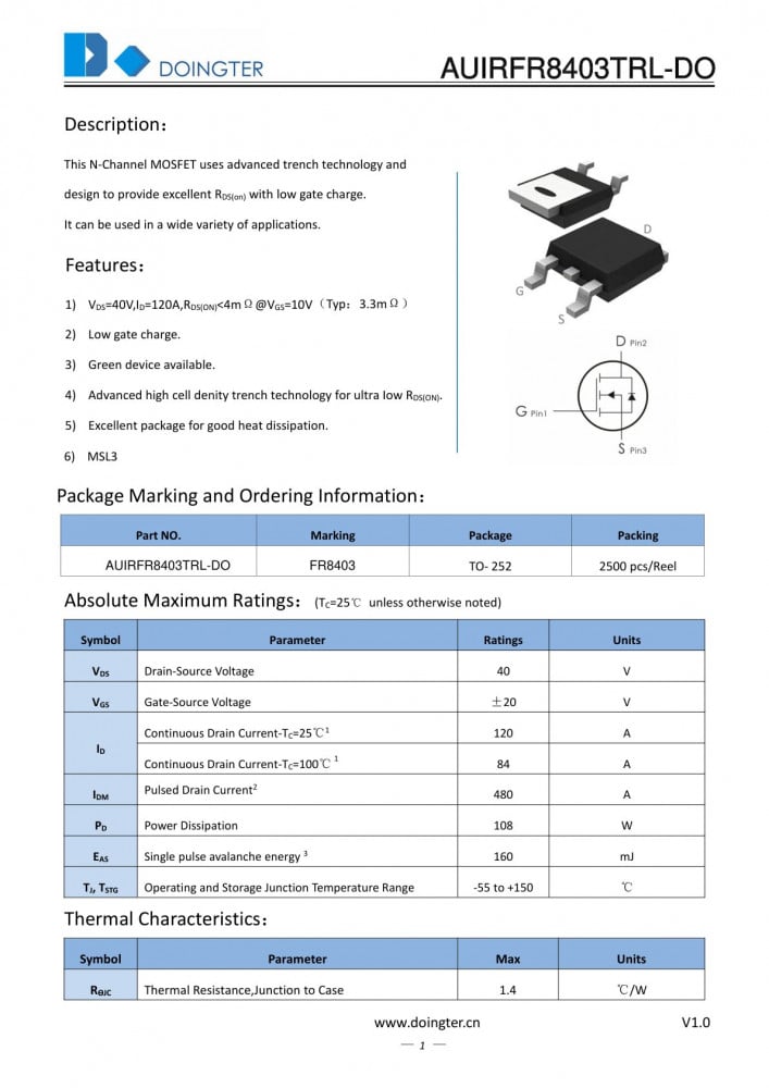 AUIRFR8403TRL-DO datasheet page 1