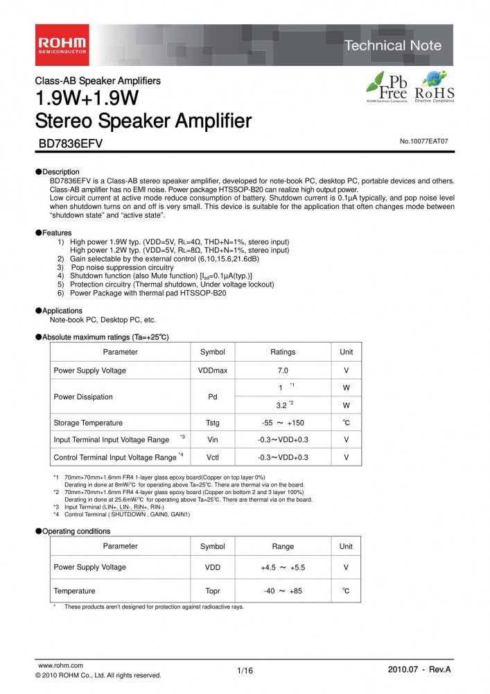 BD7836EFV-E2 datasheet page 1