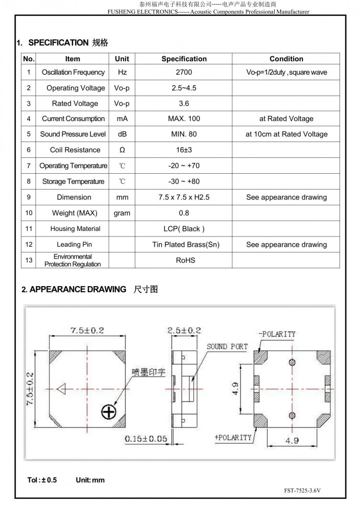 FUET-7525-3.6V product specification page 2