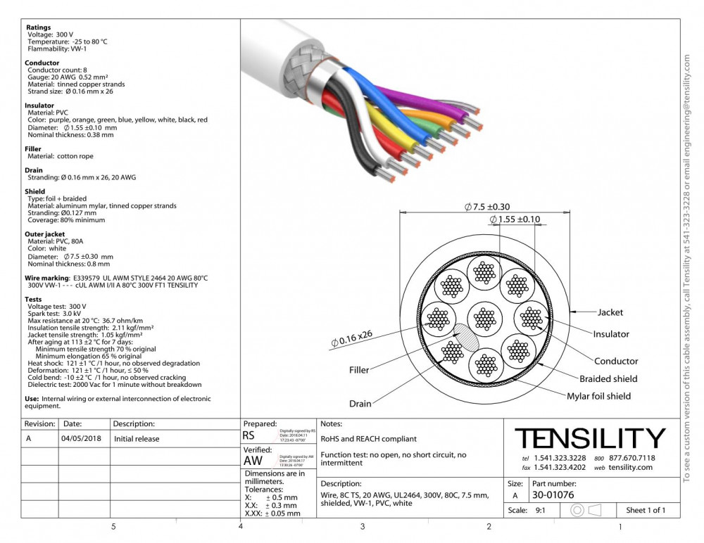 Tensility 30-01076 product drawing and specification page