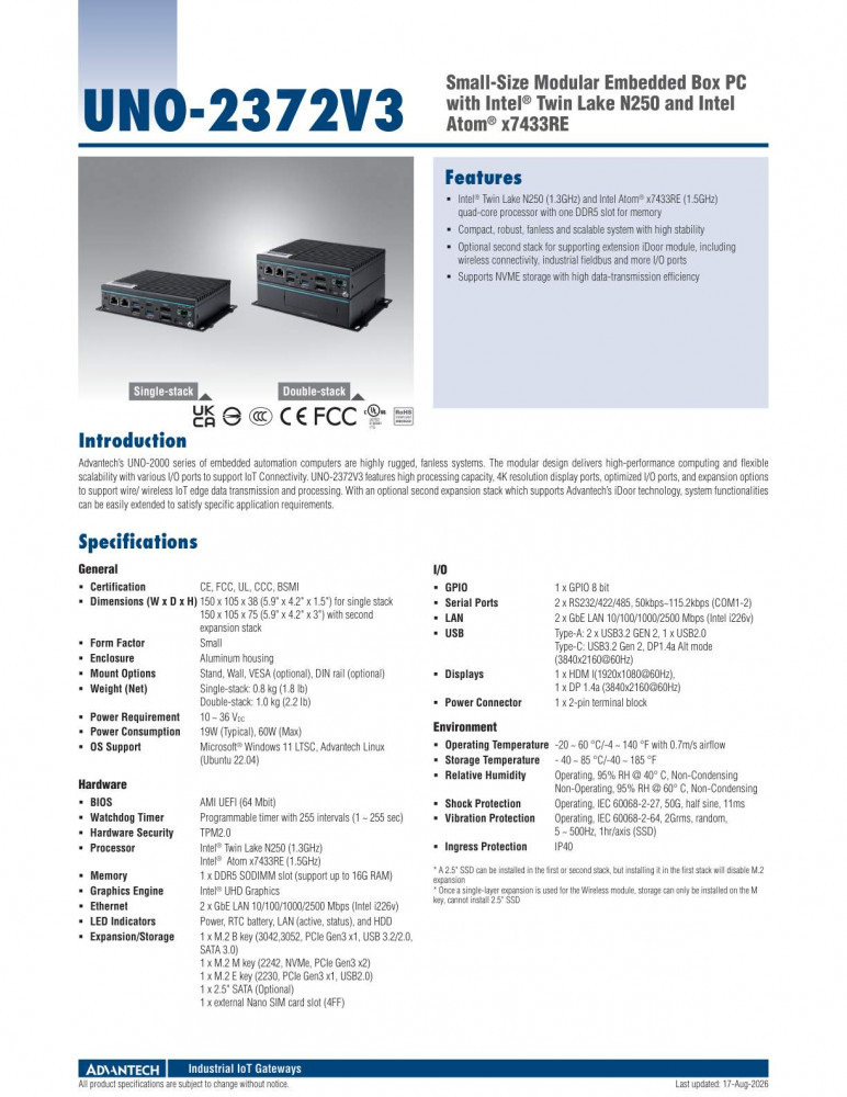 UNO-2372V3 technical document page 1