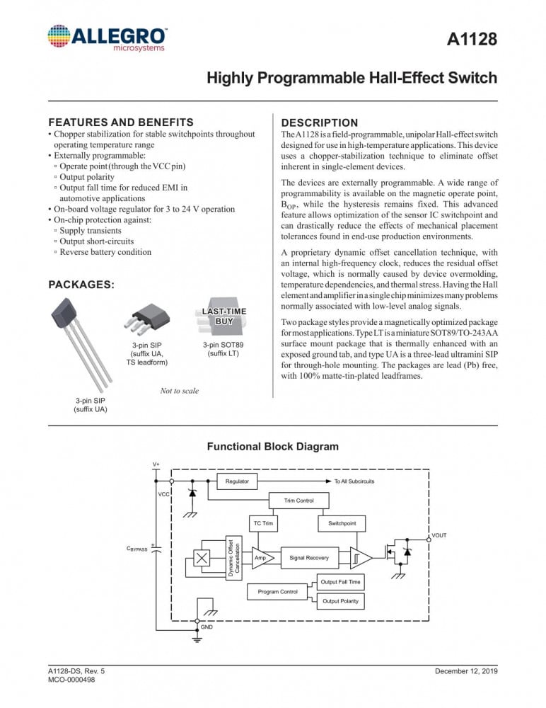 A1128LUA-T datasheet page 1