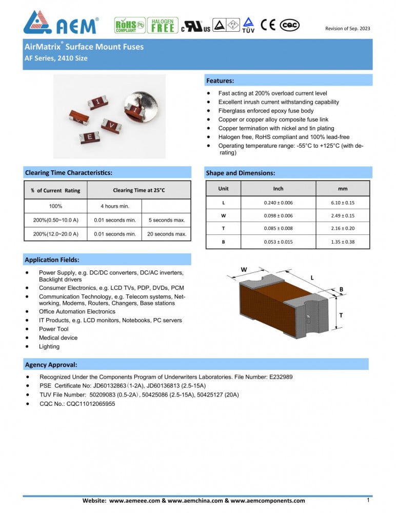AEM AirMatrix AF Series datasheet page 1