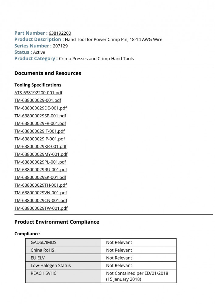 Tooling document preview, page 1