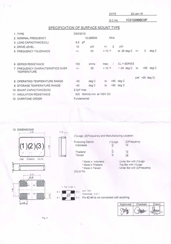 KDS DSX321G technical drawing and specification page