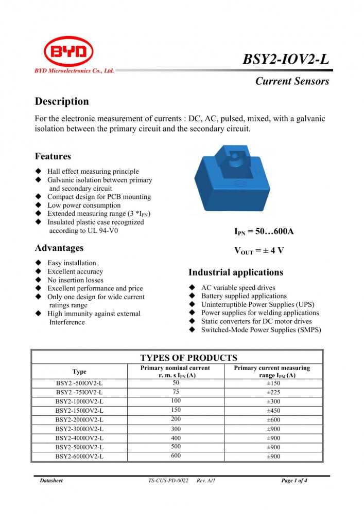 BCY2-200IOV2M technical document page 1