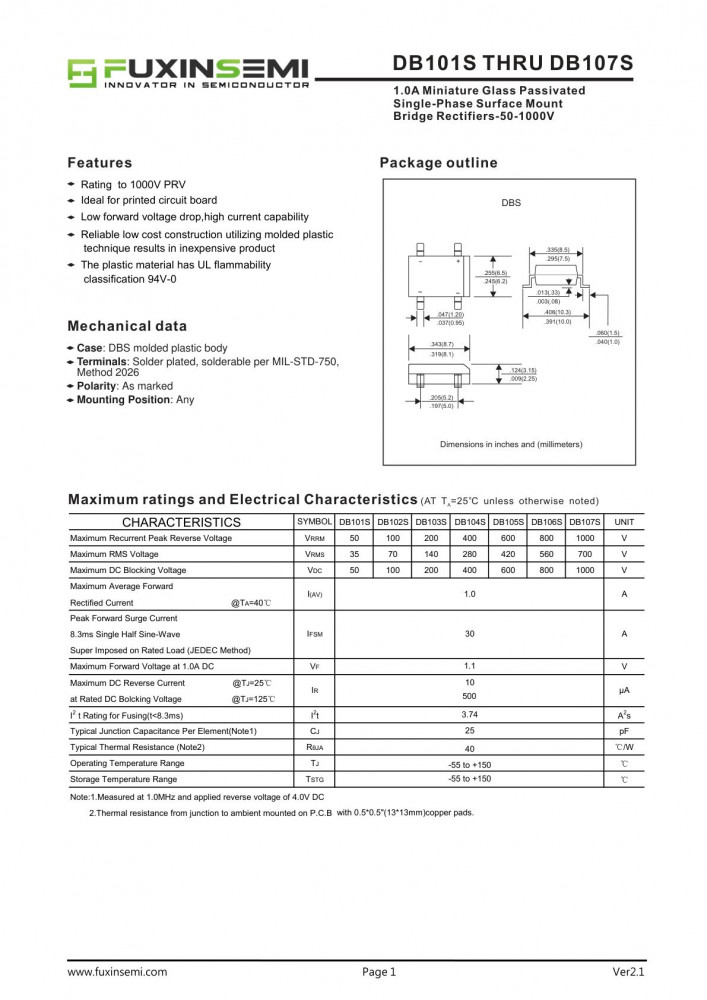 DB107S datasheet page 1