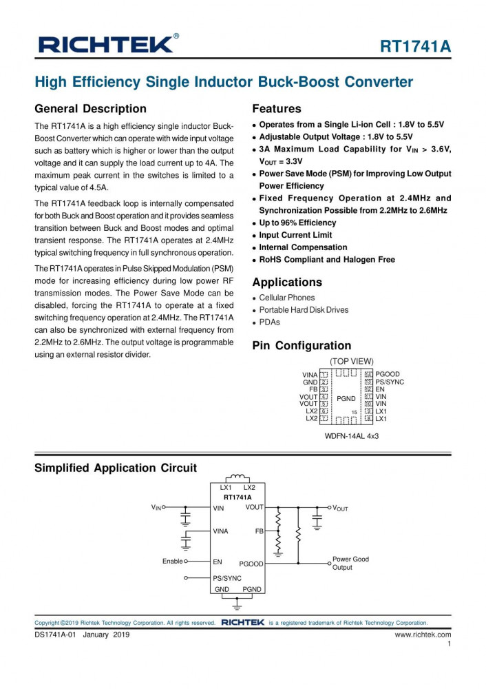 RT1741A datasheet page 1