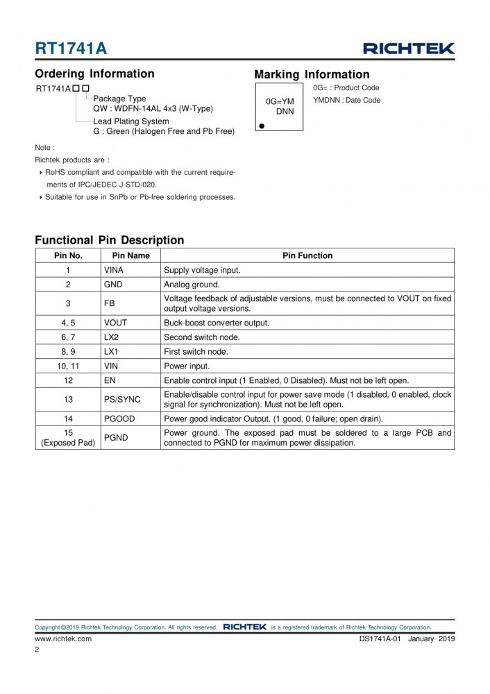 RT1741A datasheet page 2