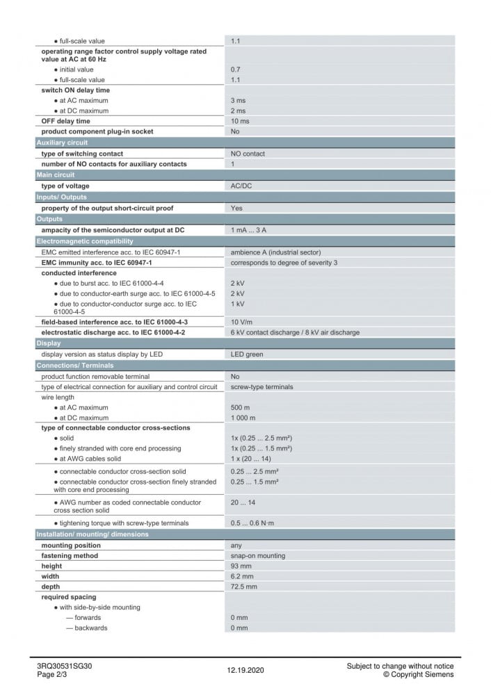 SIEMENS 3RQ30531SG30 technical document page 2
