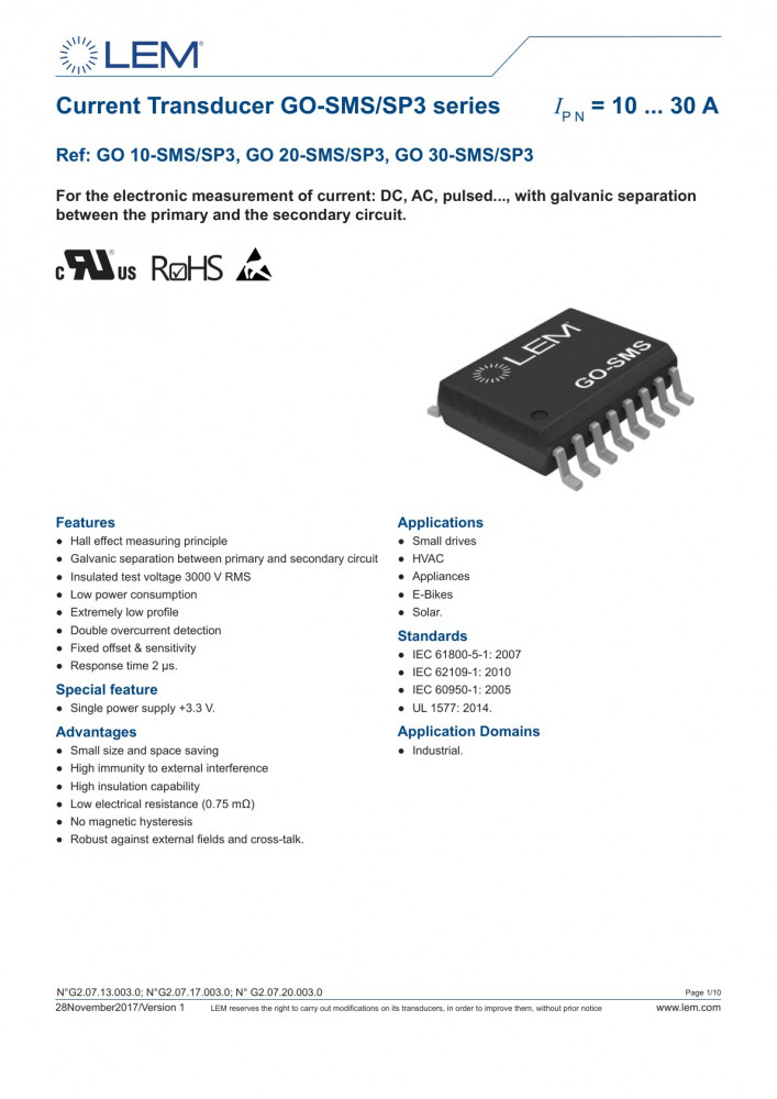 LEM GO-SMS/SP3 datasheet page 1