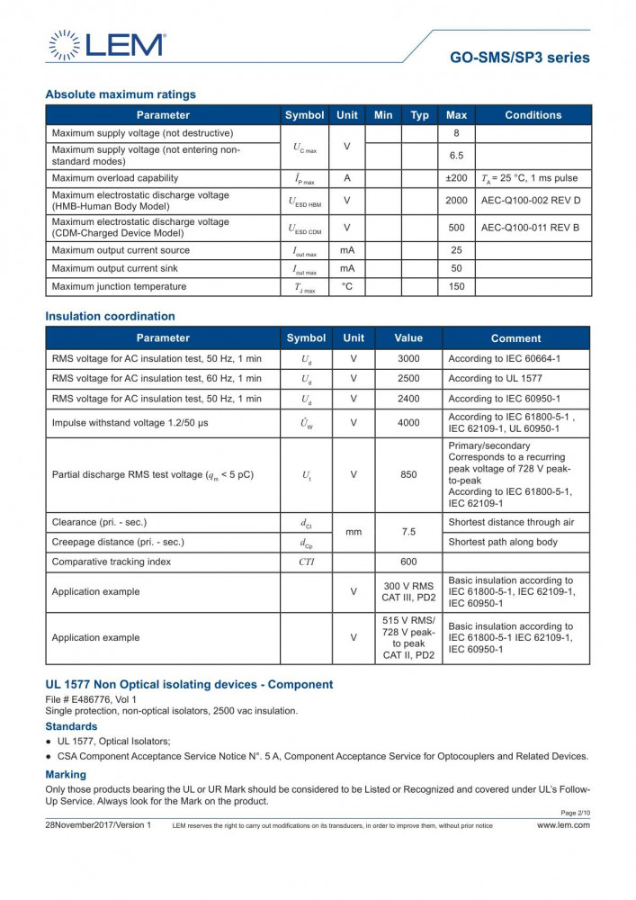 LEM GO-SMS/SP3 datasheet page 2