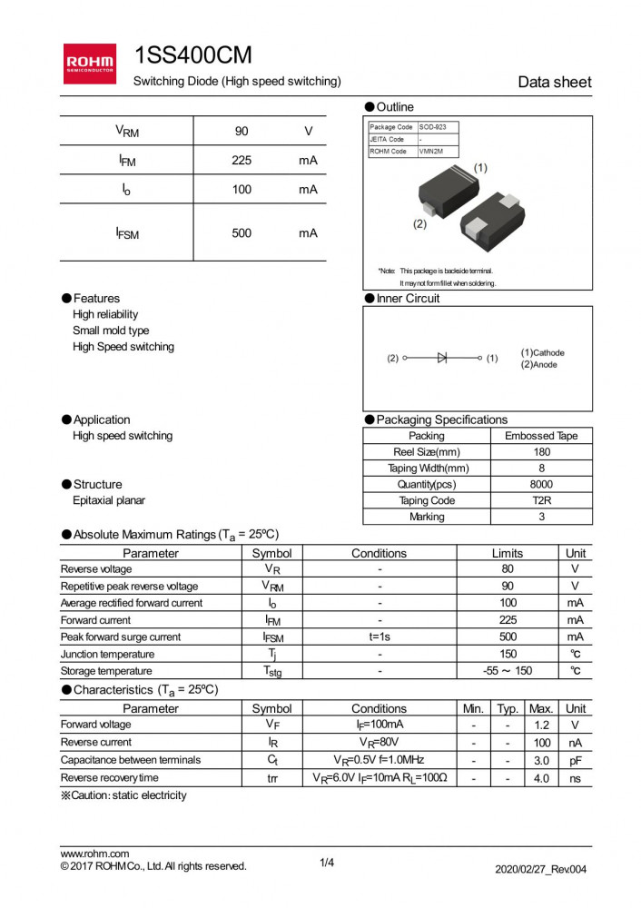 1SS400CMT2R datasheet page 1