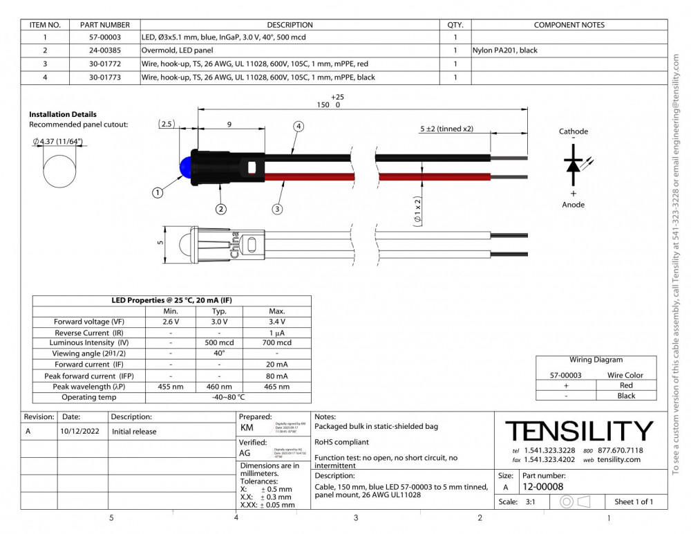 Tensility International 12-00008 product drawing