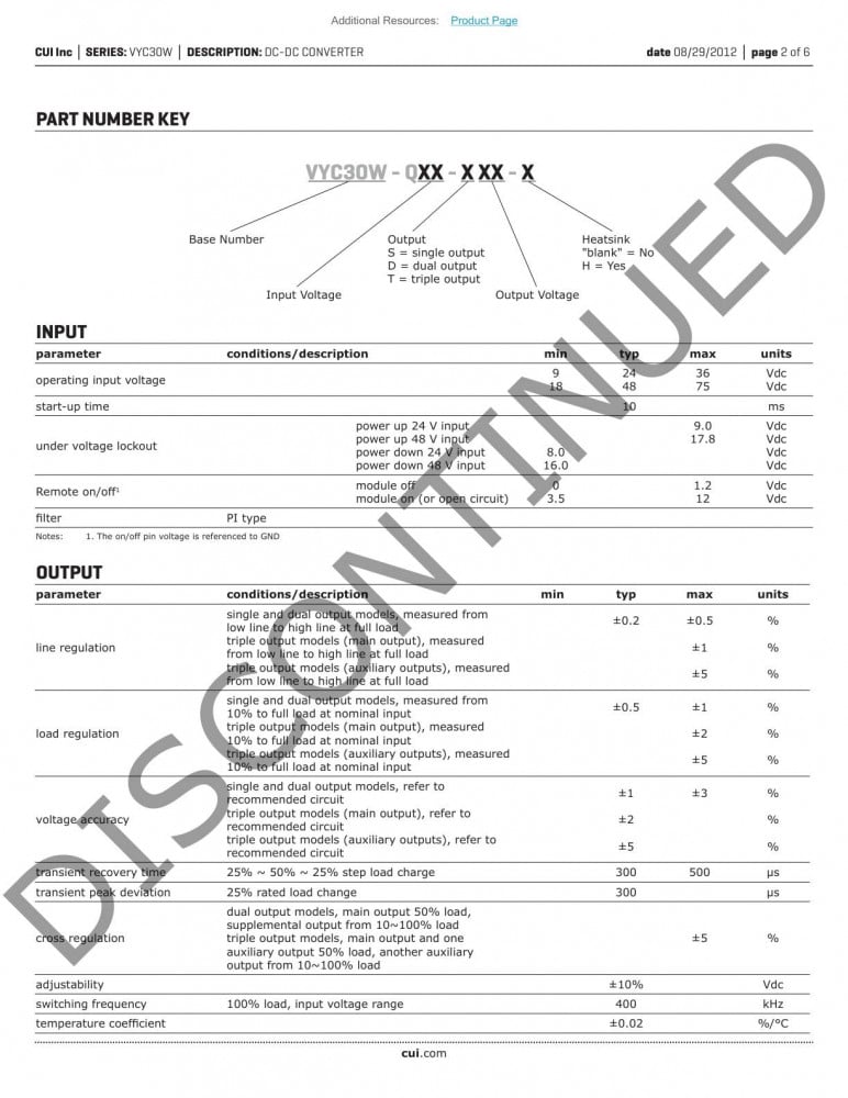 CUI VYC30W series datasheet page 2