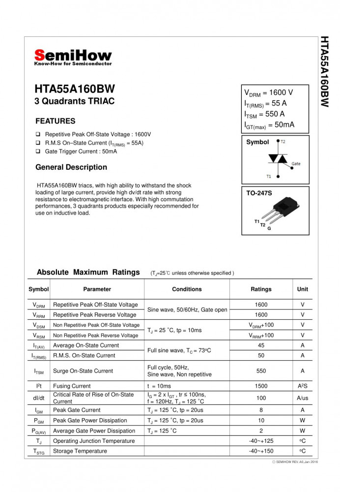 HTA55A160BW technical document page 1