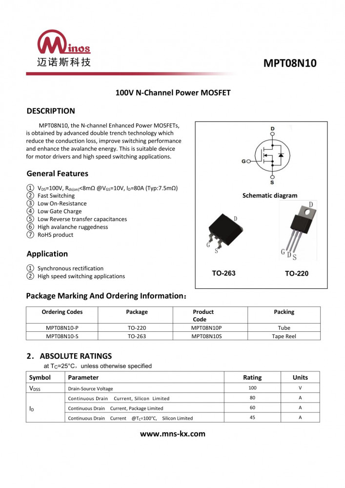 MPT08N10P datasheet page 1