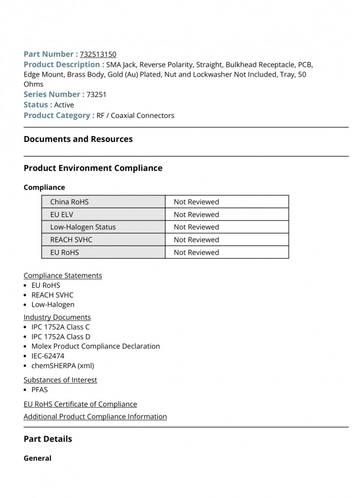 MOLEX 732513150 technical document image, page 1