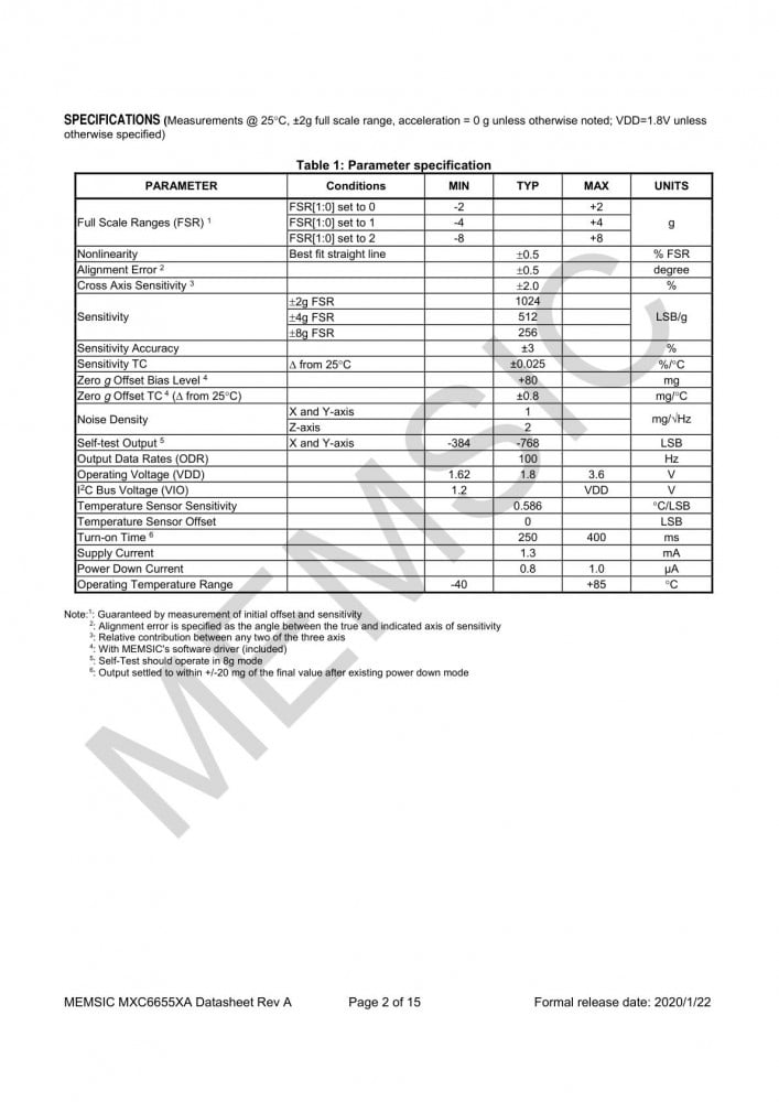 MXC6655XA datasheet page 2