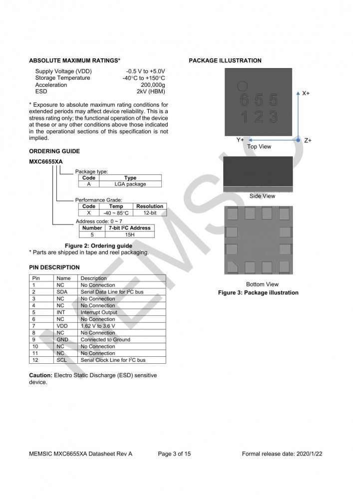 MXC6655XA datasheet page 3