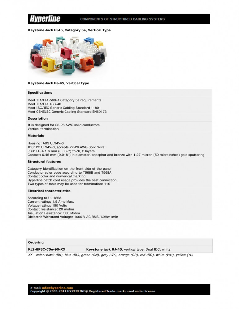 Hyperline KJ2-8P8C-C5e-90-RD technical document preview