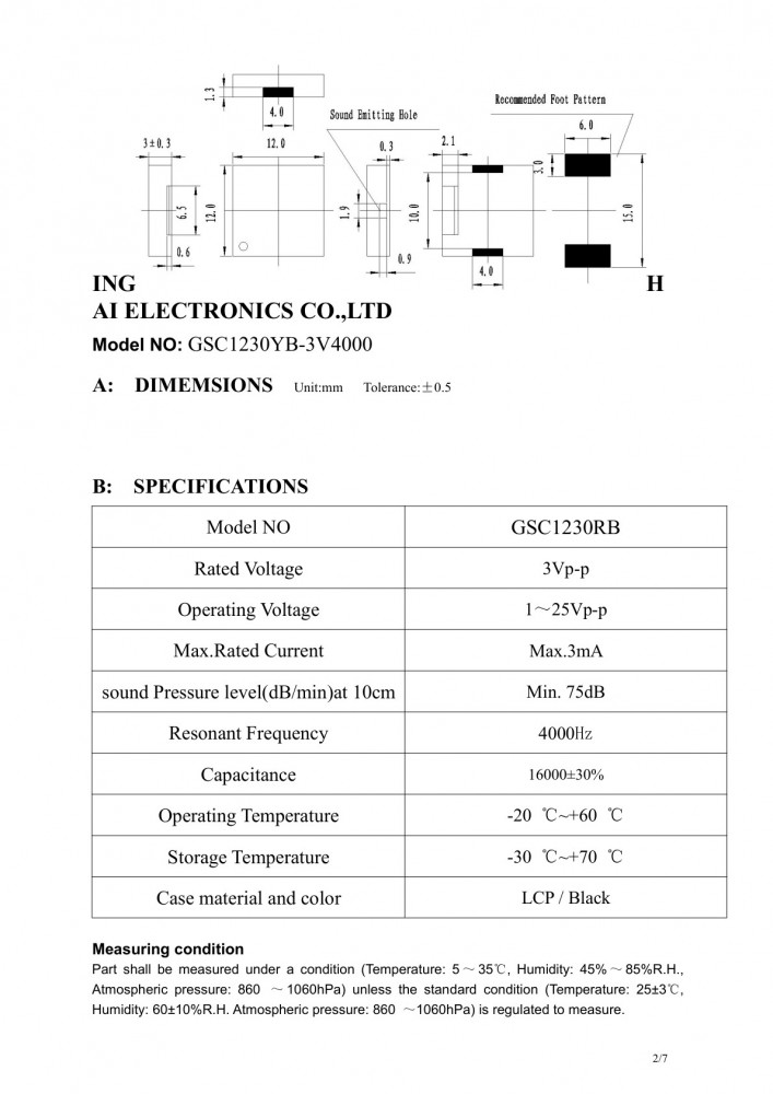 GSC1230YB-3V4000 approval specification page 2