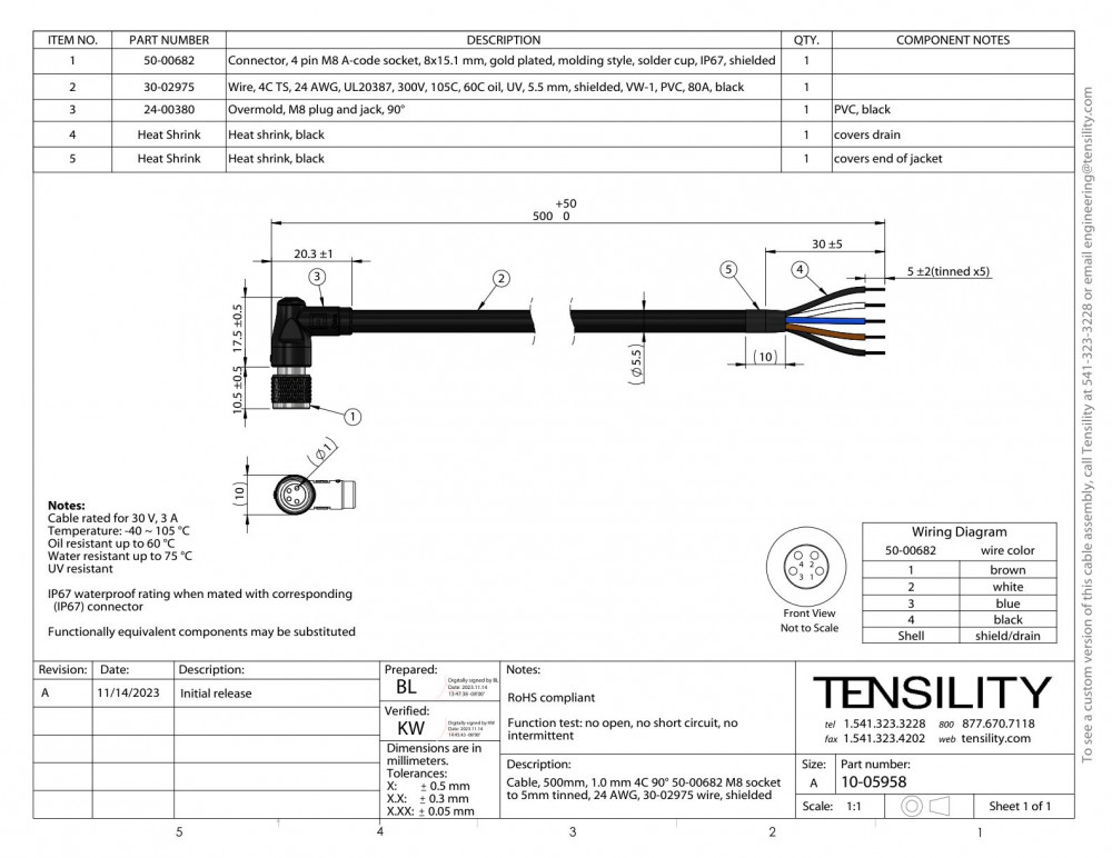 Tensility International 10-05958 product drawing and wiring documentation