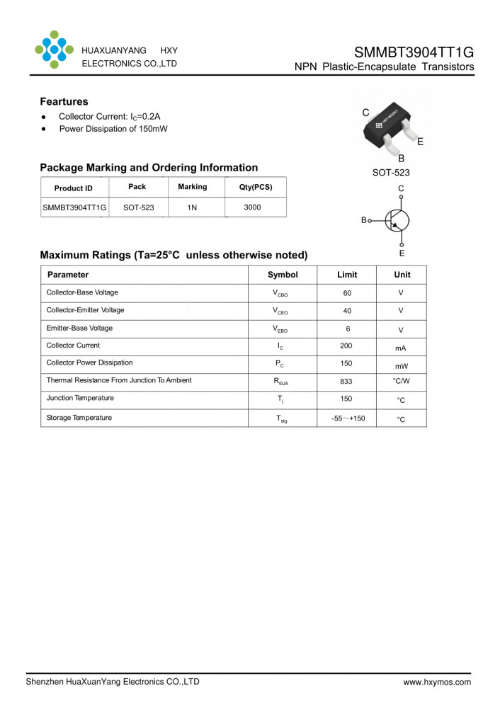 SMMBT3904TT1G-HXY datasheet page 1