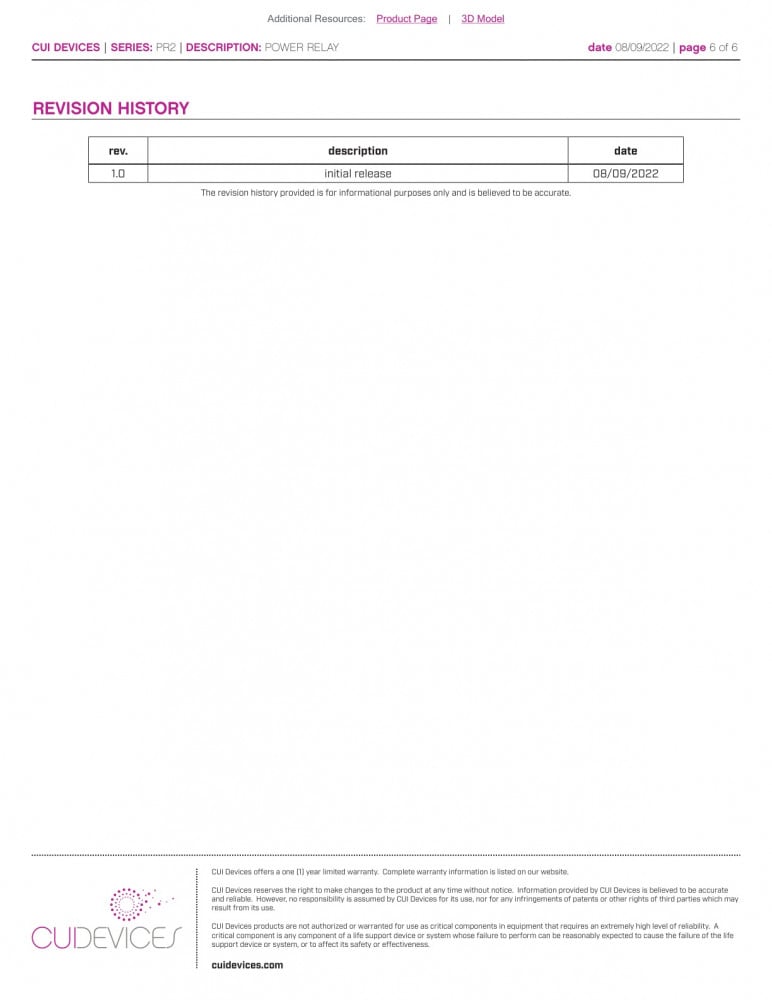 CUI PR2 relay datasheet page 6
