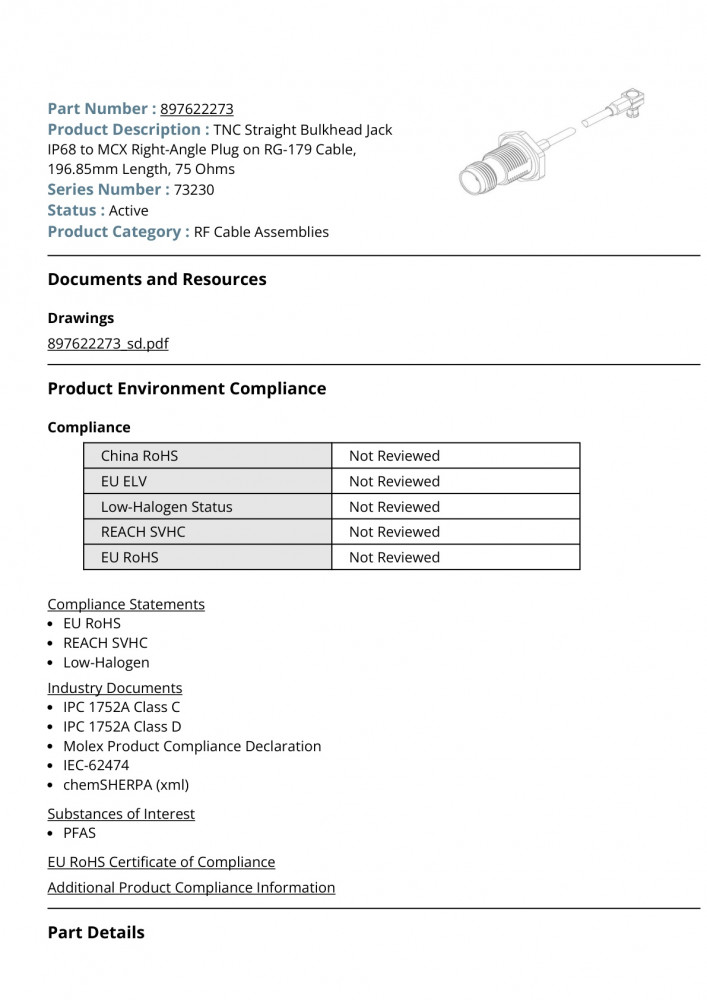 MOLEX 897622273 technical drawing, page 1