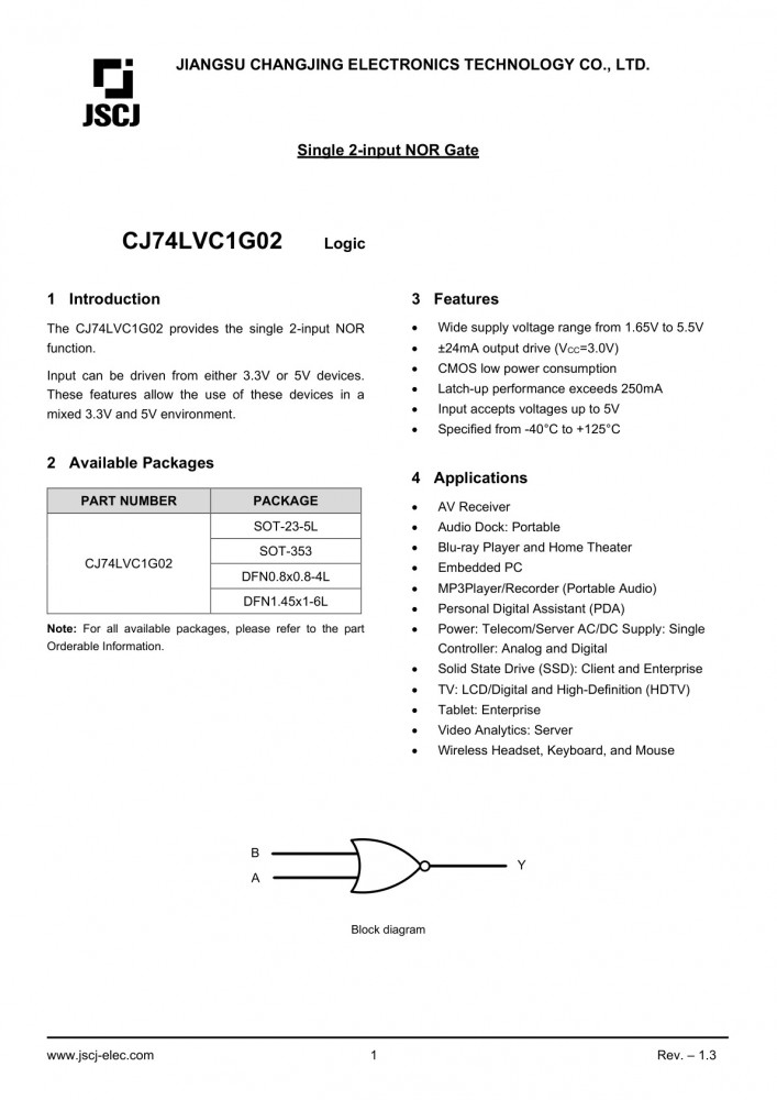 CJ74LVC1G02 datasheet page 1