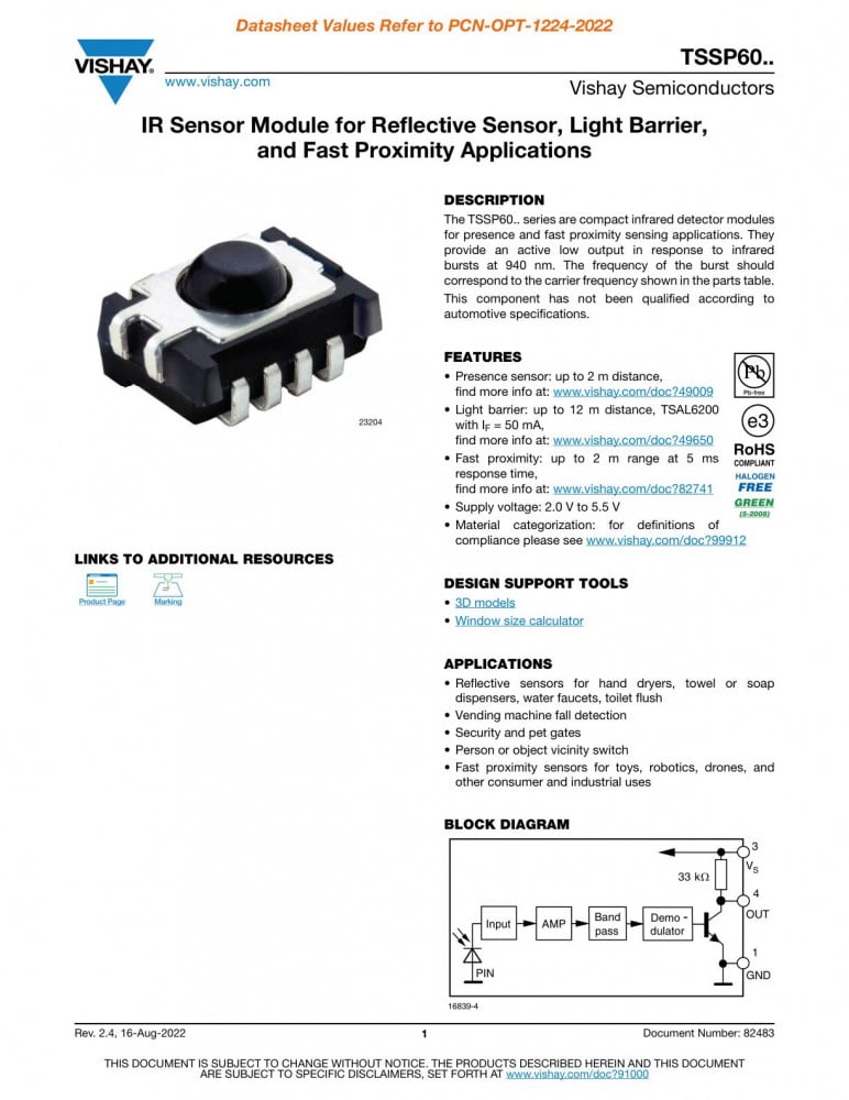 TSSP6038TT datasheet page 1