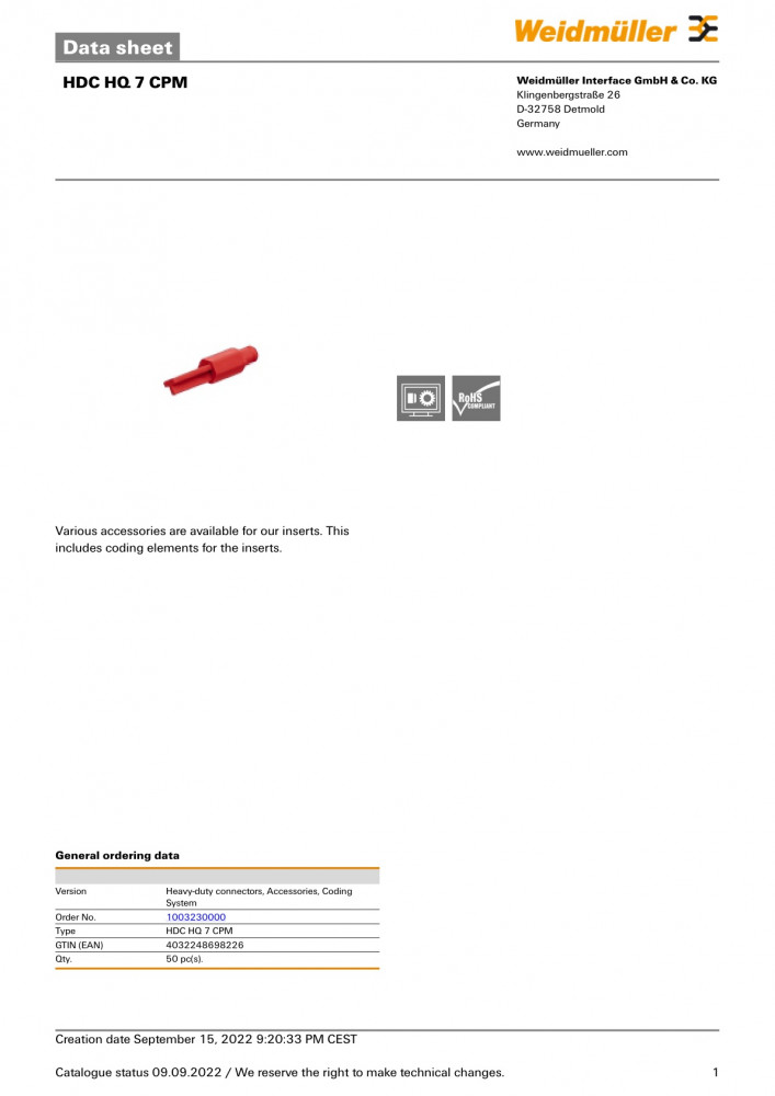 WEIDMULLER 1003230000 technical document page 1