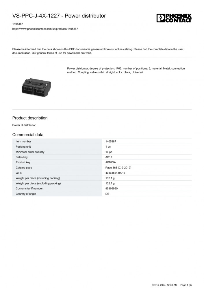 Phoenix Contact 1405387 technical document page 1