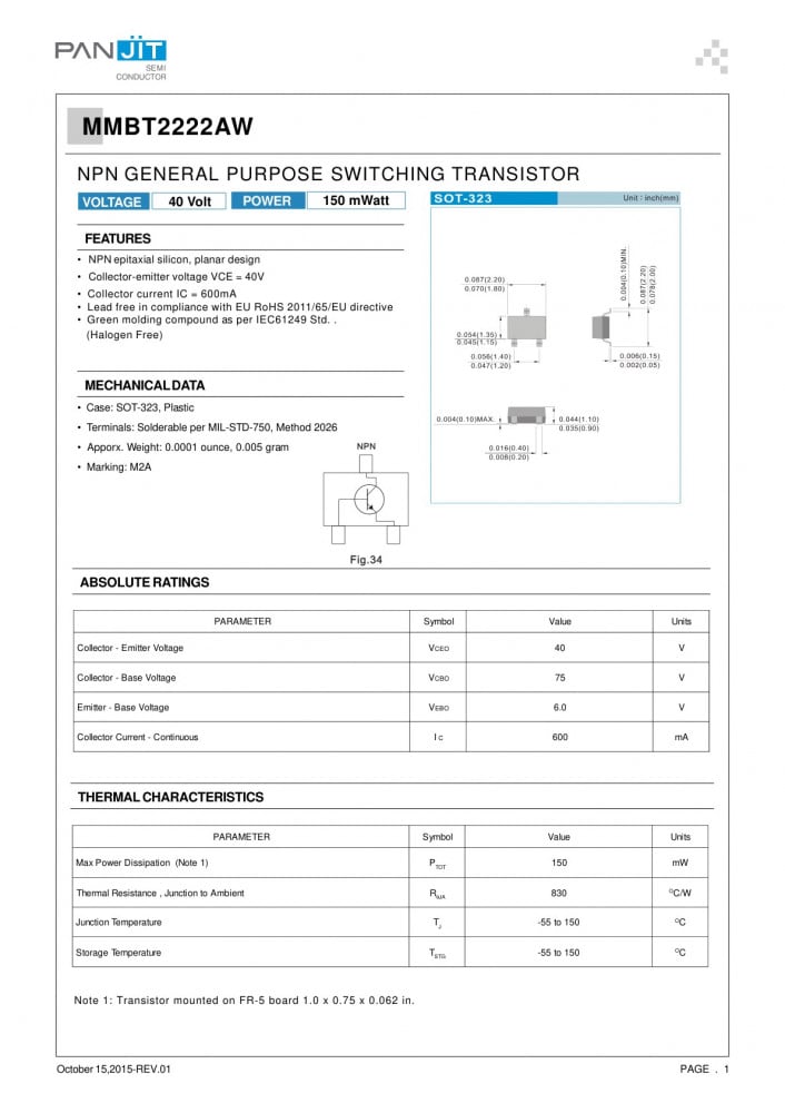 MMBT2222AW datasheet page 1