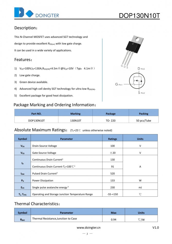 DOP130N10T datasheet page 1