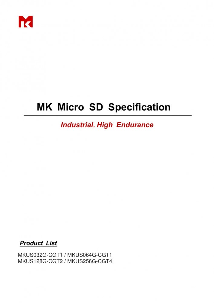 MK MicroSD datasheet page 1