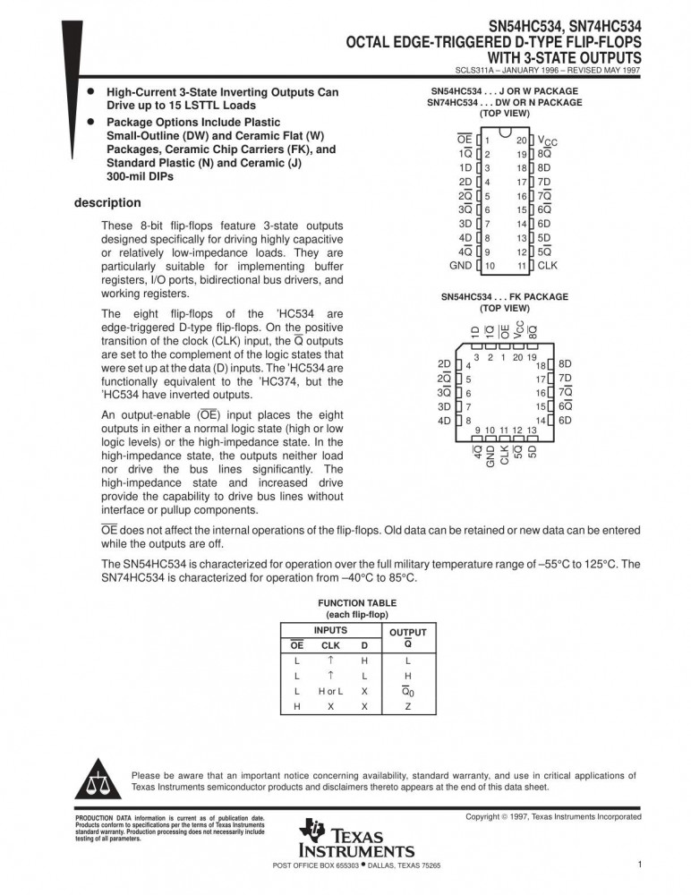 SN74HC534 technical document page 1