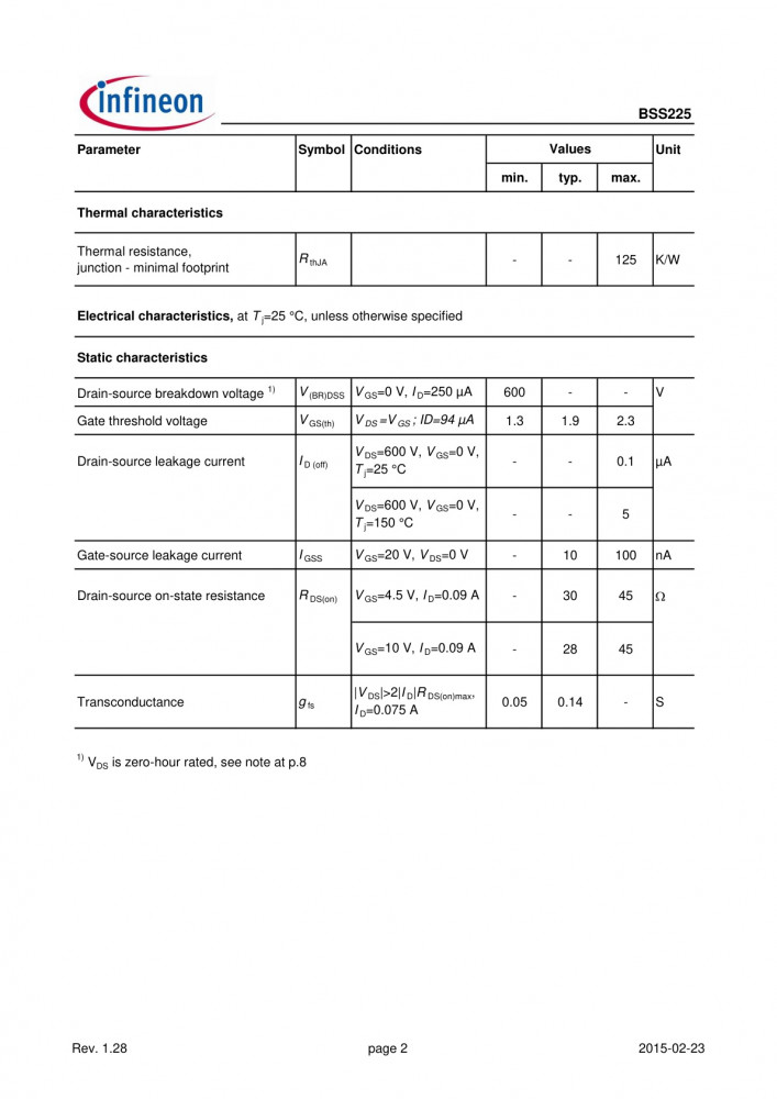 BSS225H6327 technical document page 2
