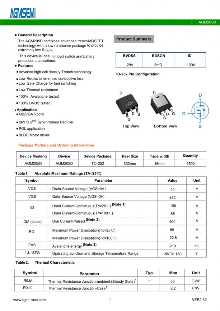 AGM205D datasheet page 1