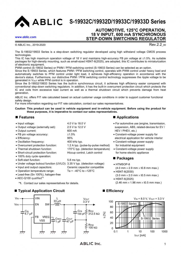 ABLIC S-19933DA-A6T8U7 technical document page 1