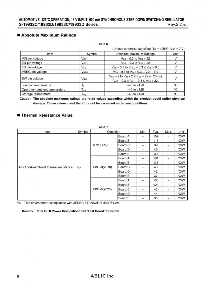 ABLIC S-19933DA-A6T8U7 technical document page 6
