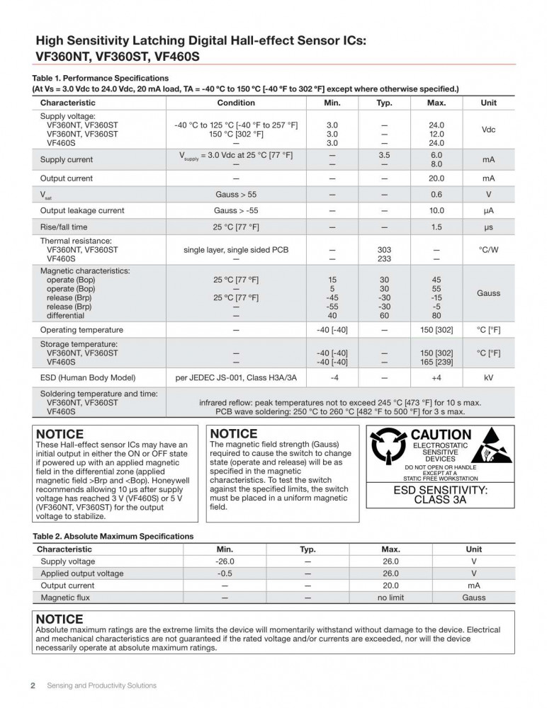 Honeywell VF360ST datasheet page 2