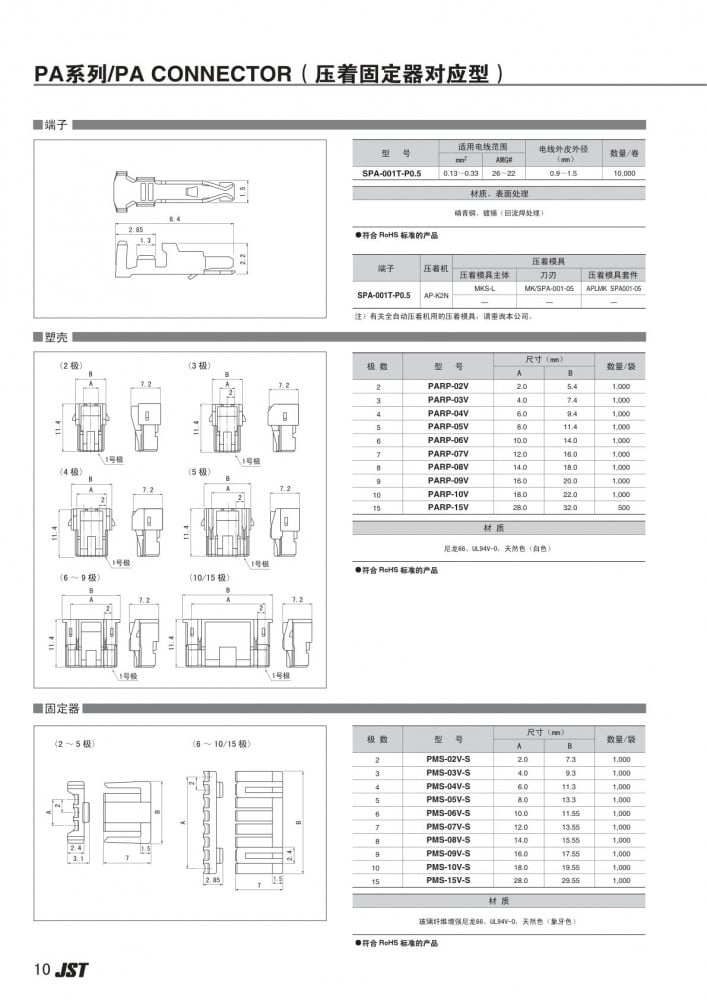 JST PA connector catalogue page 10