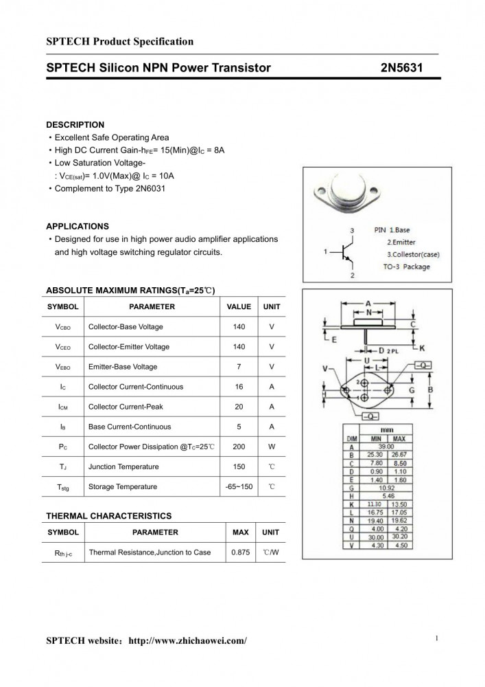 2N5631 SPTECH datasheet page 1