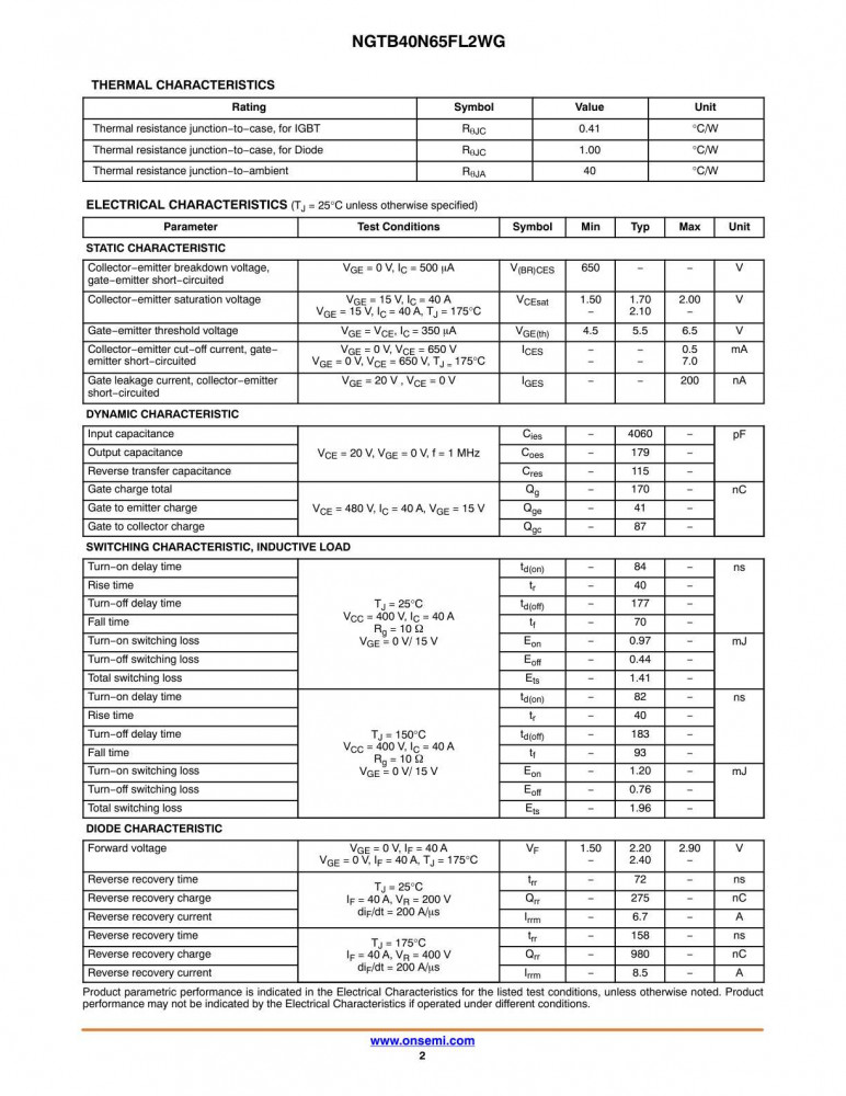NGTB40N65FL2WG datasheet page 2