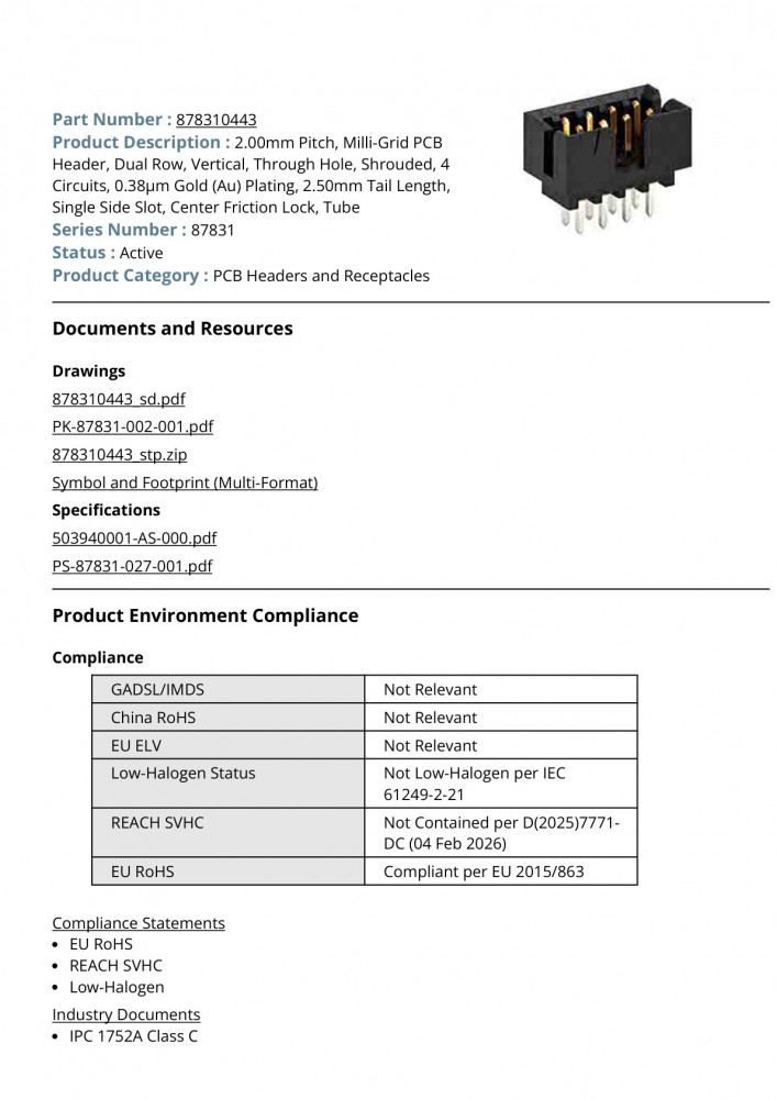 MOLEX 878310443 document page 1