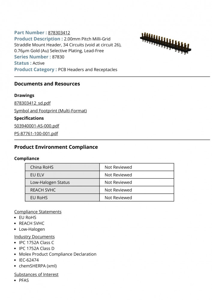 MOLEX 878303412 technical document preview, page 1