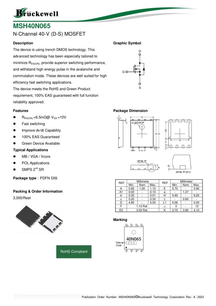 MSH40N065 datasheet page 1
